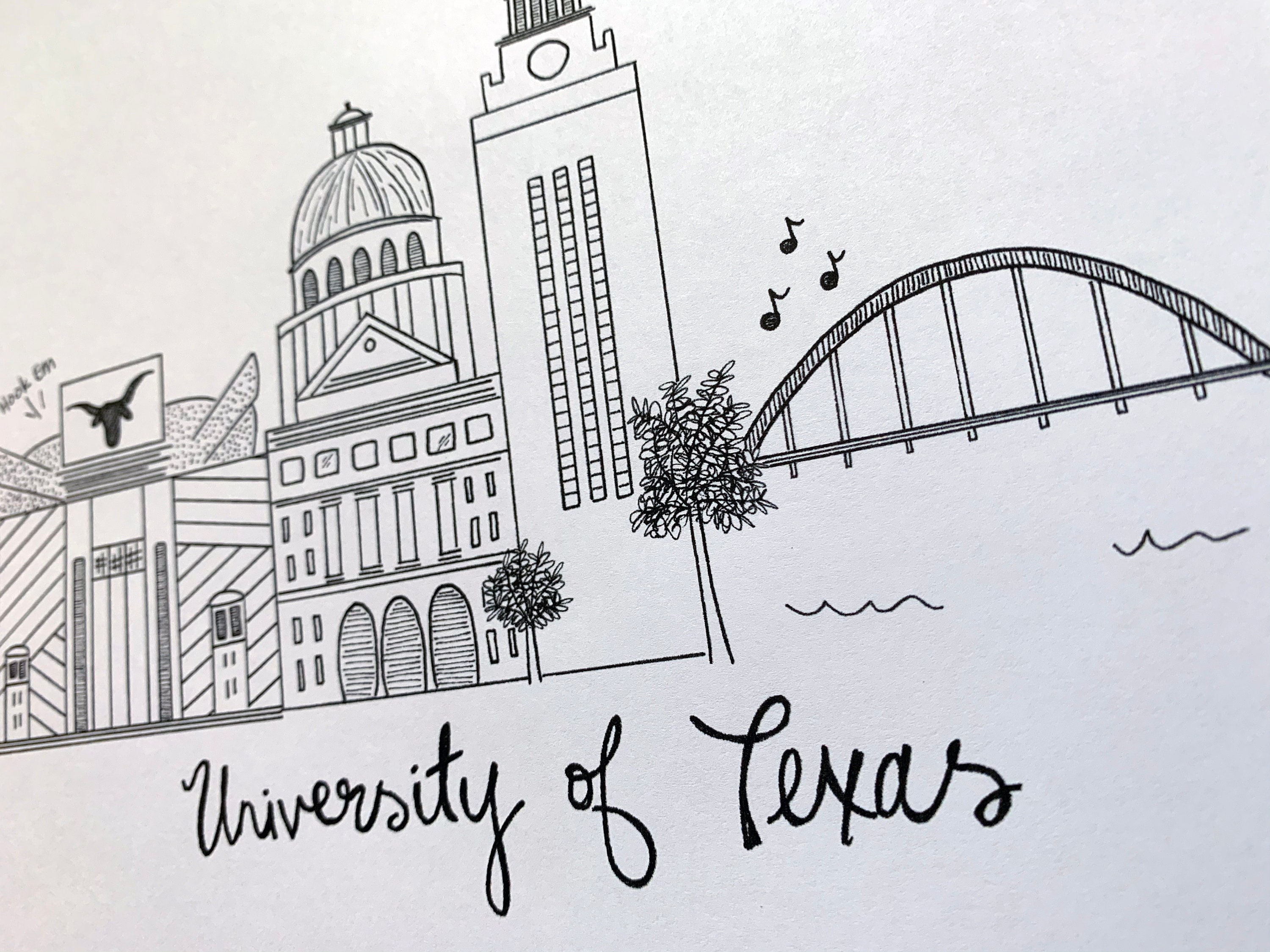 University of Texas Art Print Austin TX Longhorns | Etsy