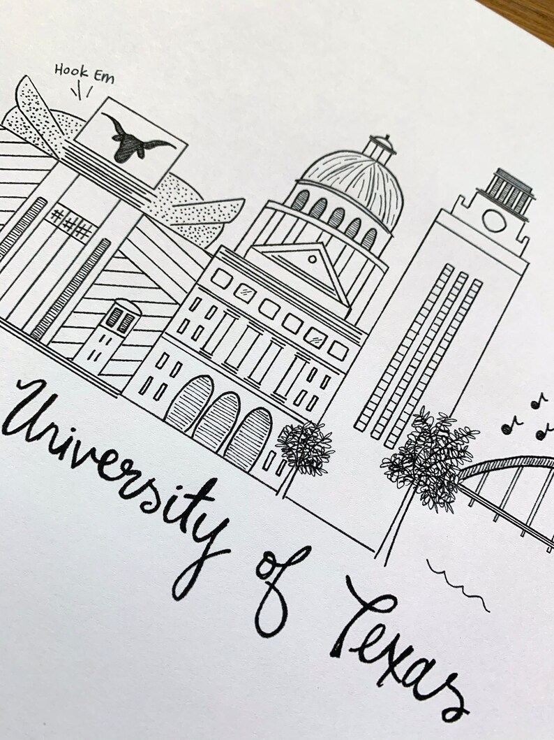 University of Texas Art Print Austin TX Longhorns | Etsy
