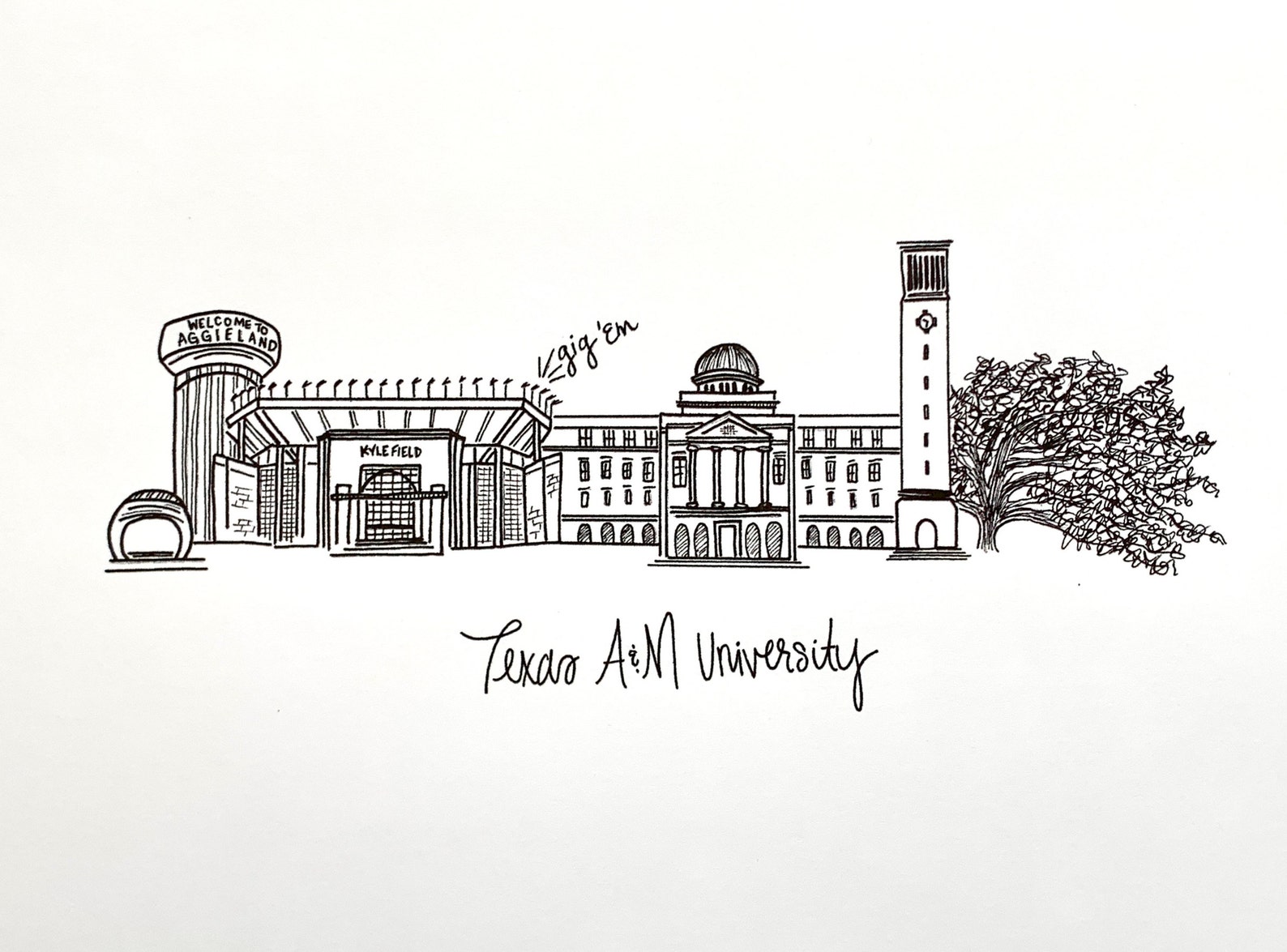 Texas A&M University Art Print College Station TX Aggies - Etsy