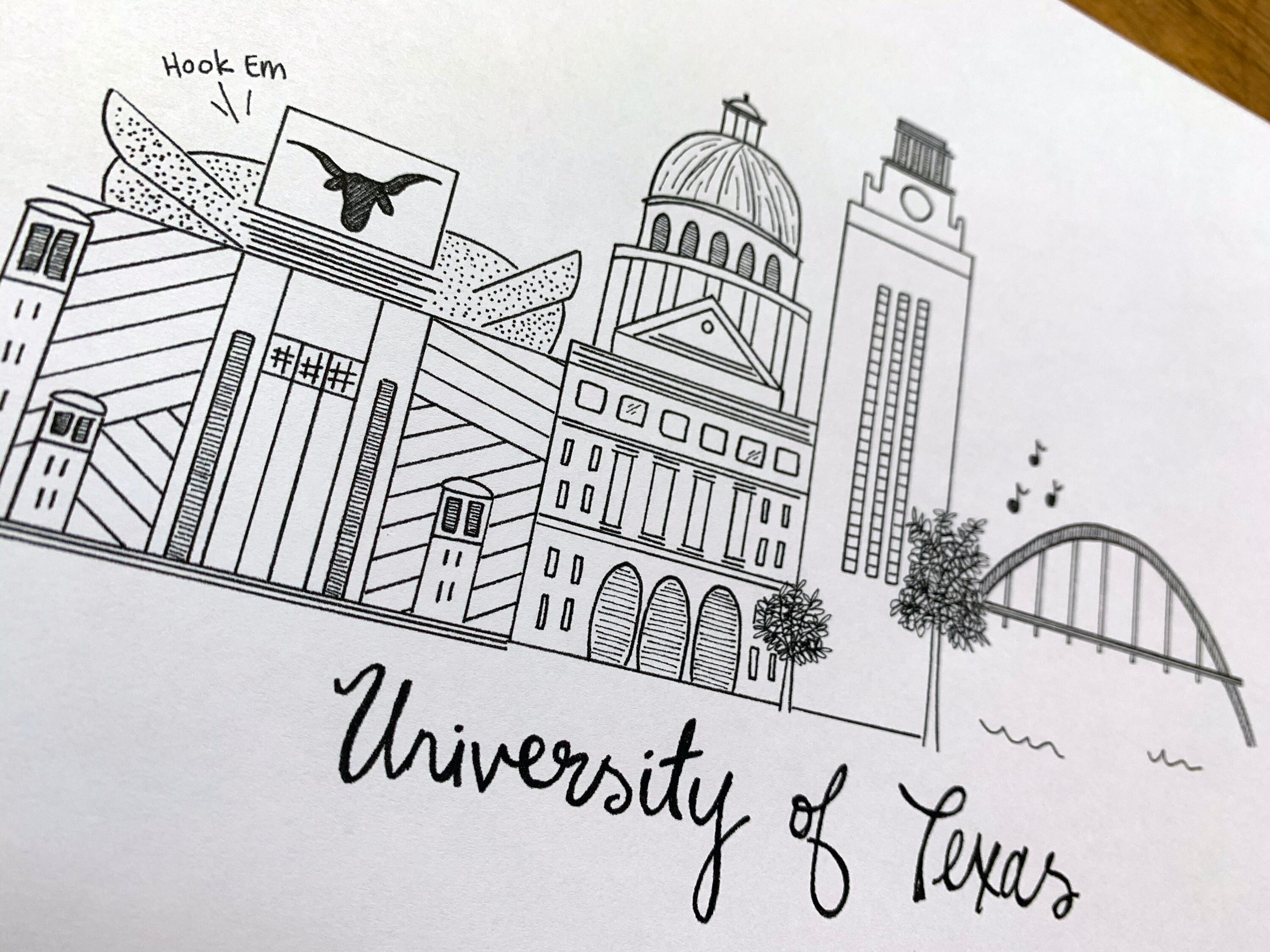 University of Texas Art Print Austin TX Longhorns | Etsy