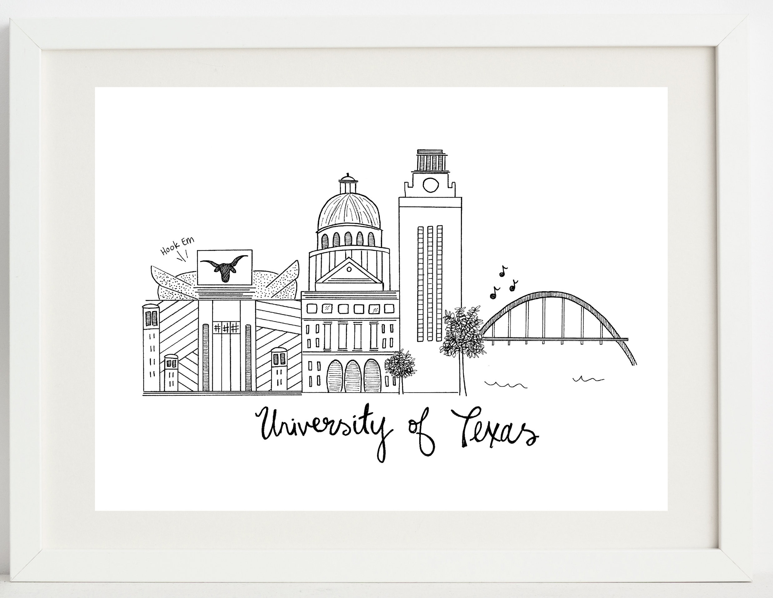 University of Texas Art Print Austin TX Longhorns | Etsy