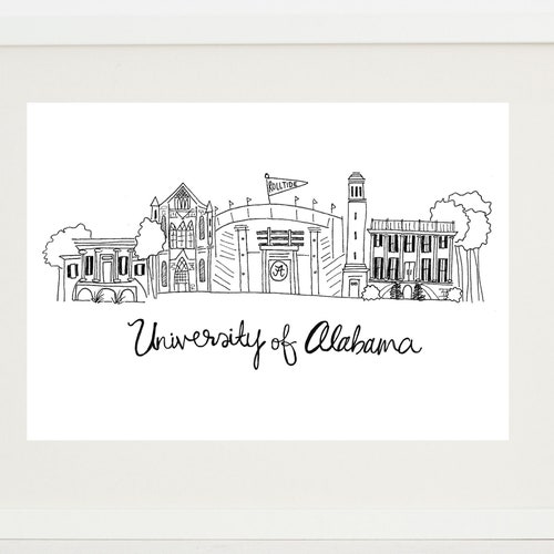 University of Alabama Tuscaloosa AL Map Watercolor Art Print - Etsy