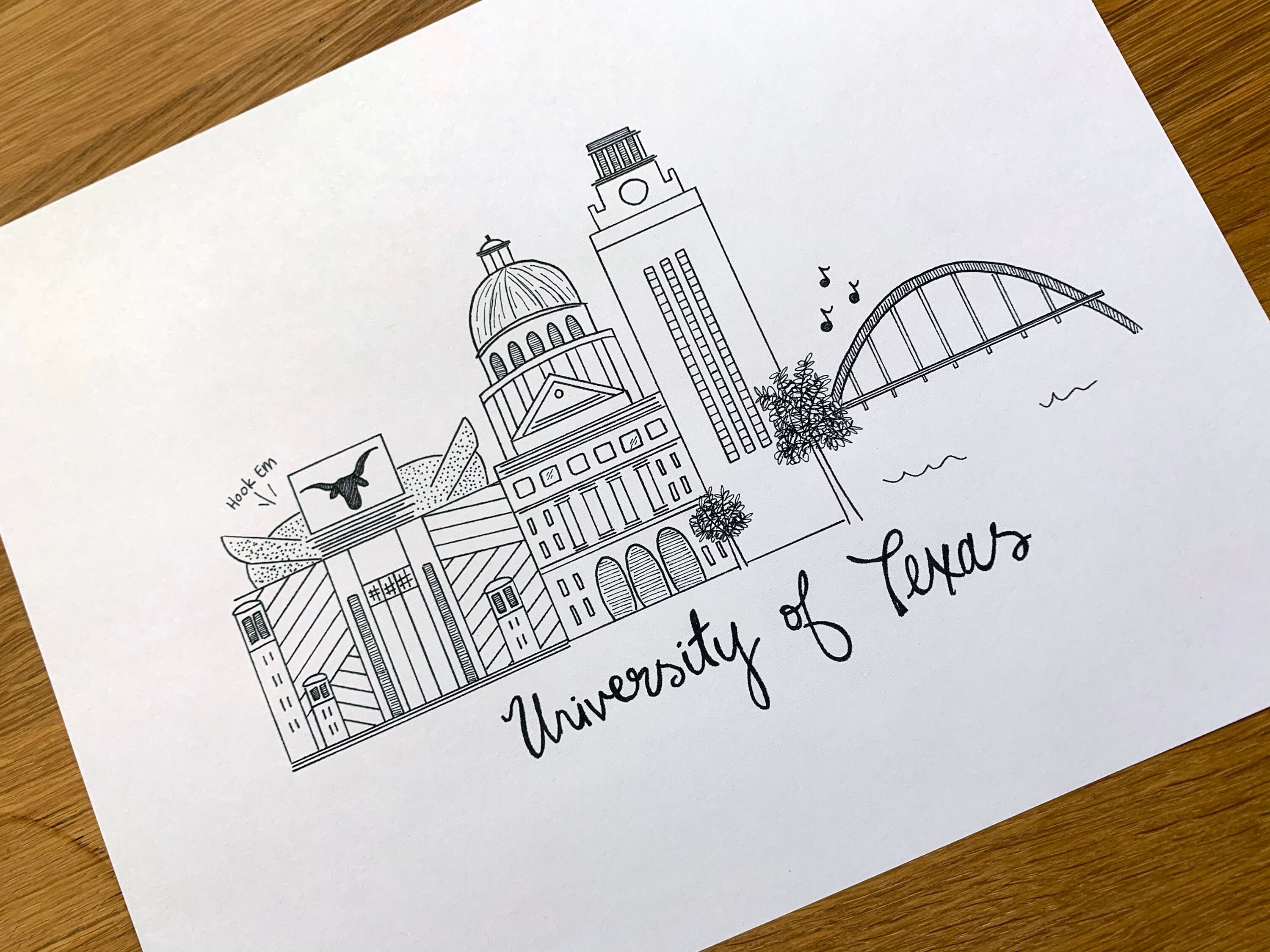 University of Texas Art Print Austin TX Longhorns | Etsy