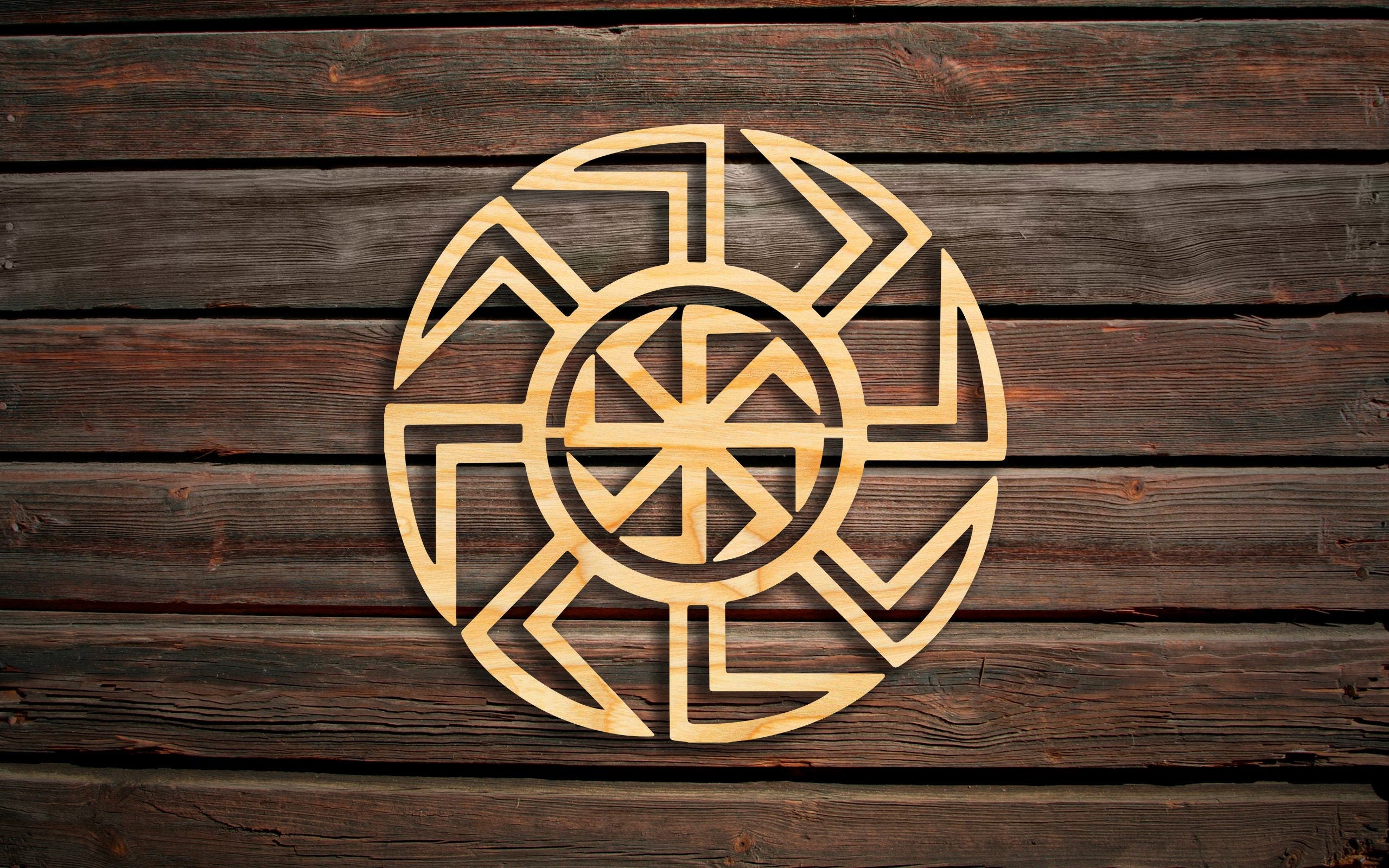 Double Kolovrat Slavic Sun wall decor from natural wood / | Etsy