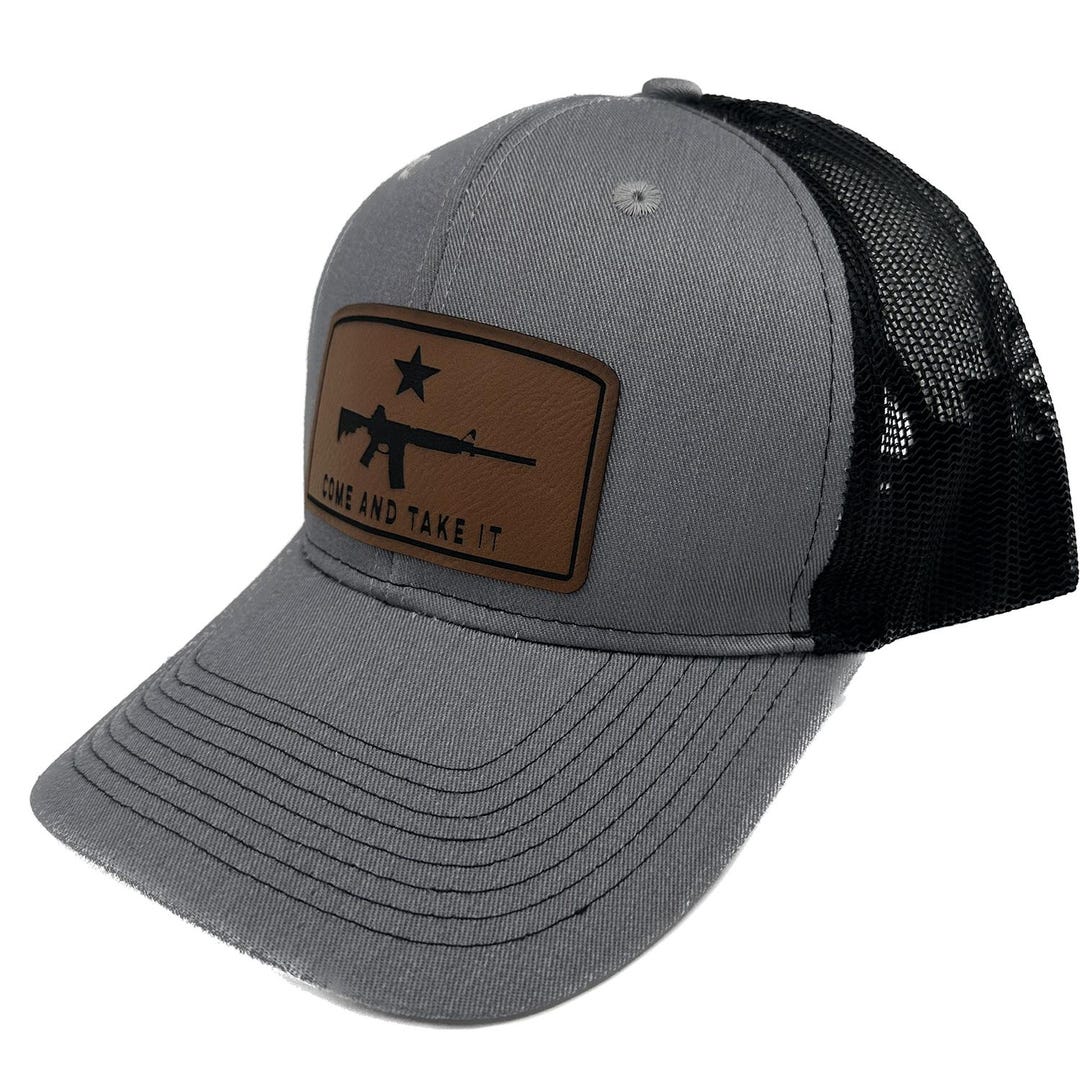 Come and Take It Patriotic Hat, Second Amendment Mesh Trucker Snapback Hat 2A Military Leather ...