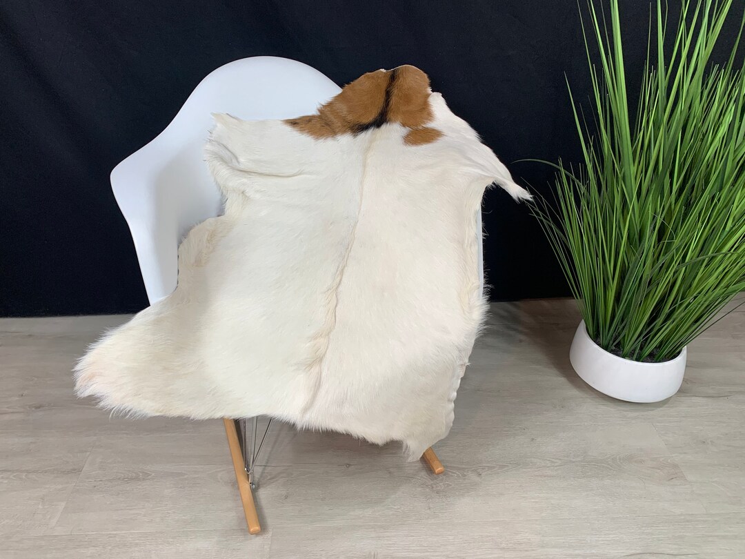 Goat White Brown Rug Pelt Hide, Real Goat Skin Rug, Genuine Natural ...