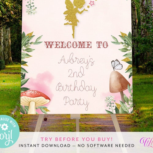 Editable Fairy Birthday Welcome Sign Fairy Garden Sign - Etsy
