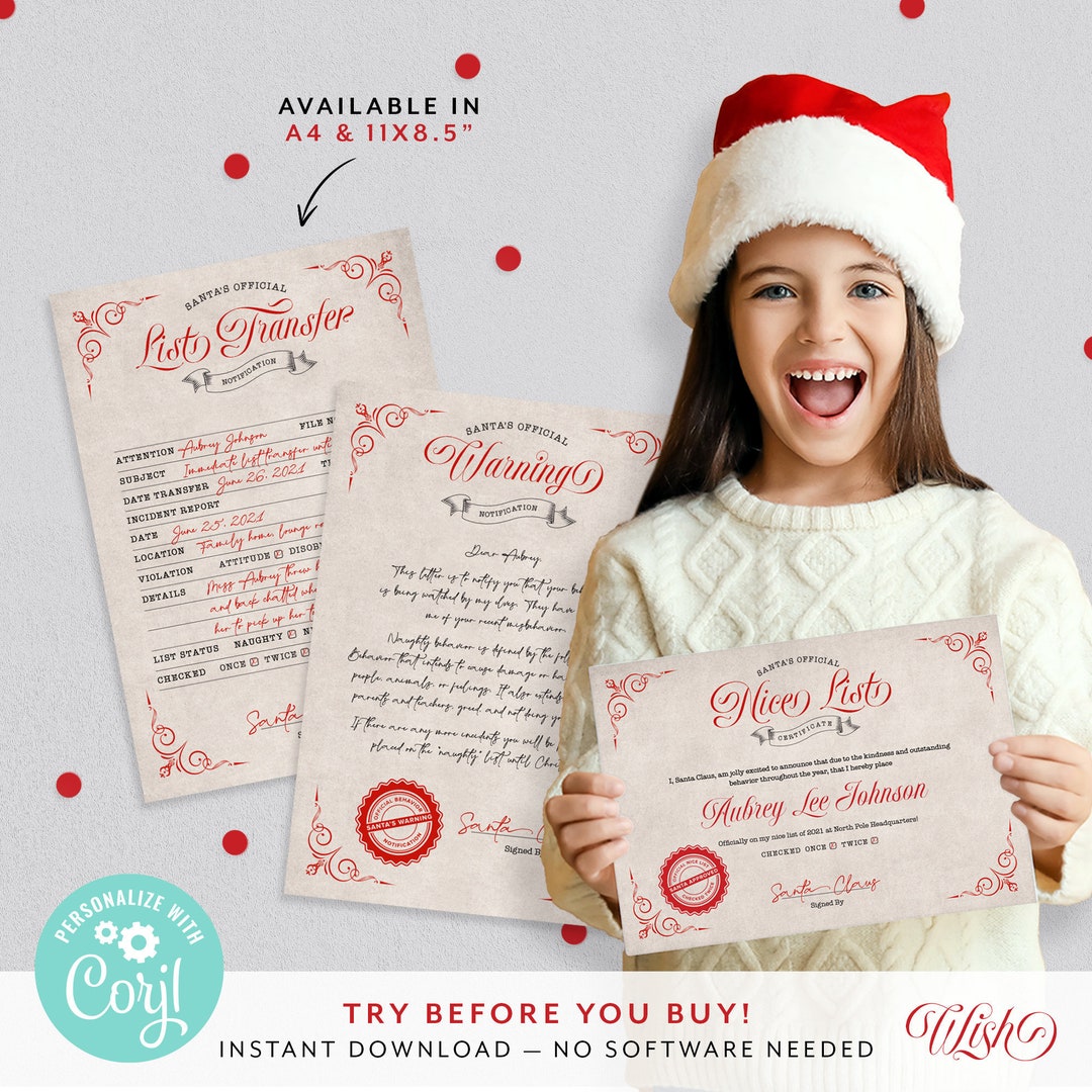 Santa Claus Bundle, Letter From Santa, Nice List Certificate, Warning ...