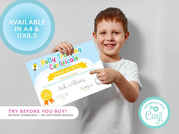 Printable Potty Training Certificate Toilet Training Reward - Etsy