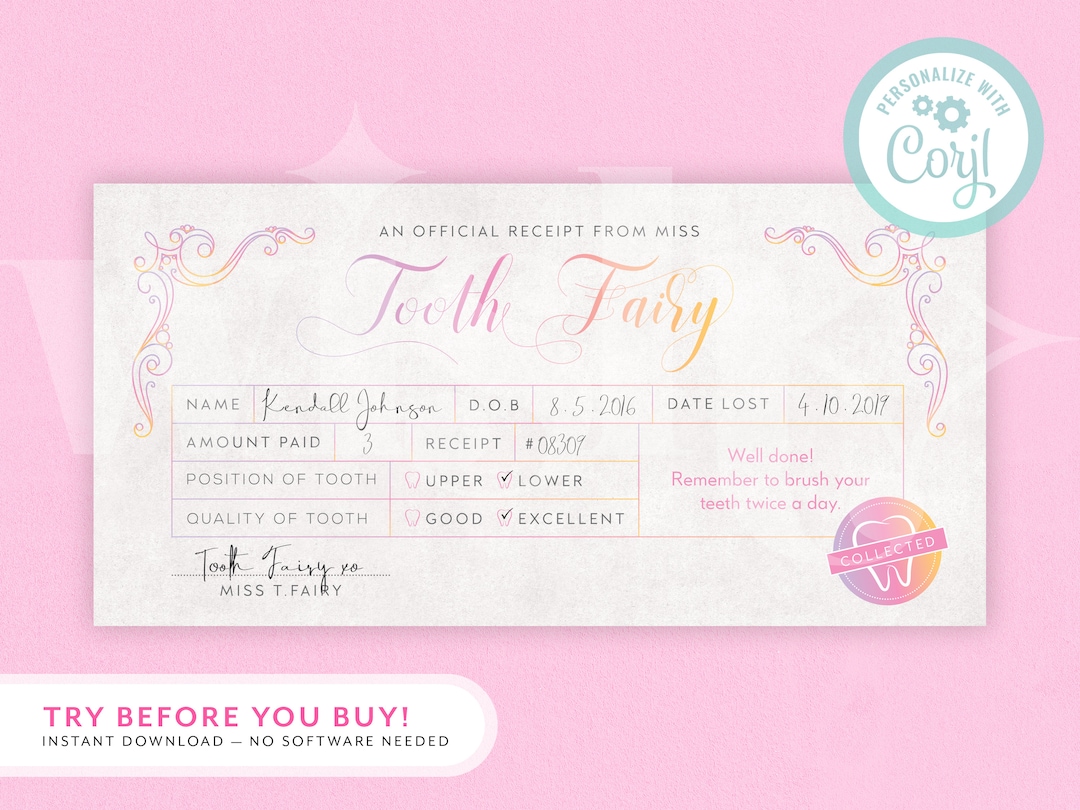Editable Tooth Fairy Receipt Printable Tooth Fairy Letter - Etsy