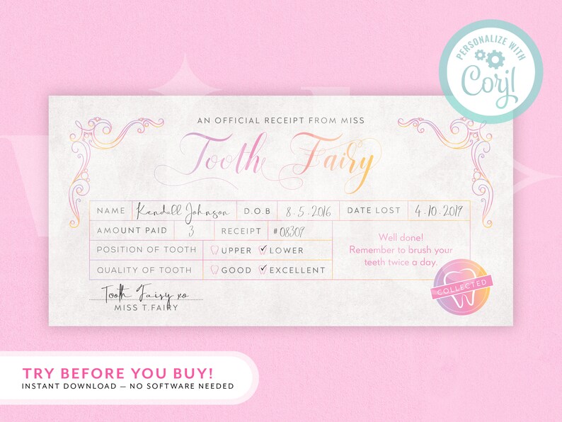 Editable Tooth Fairy Receipt Printable Tooth Fairy Letter - Etsy