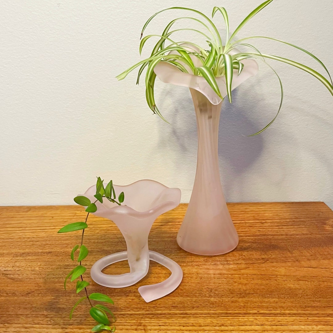 Pink Frosted Glass Tulip Lily Vase Tall - Etsy