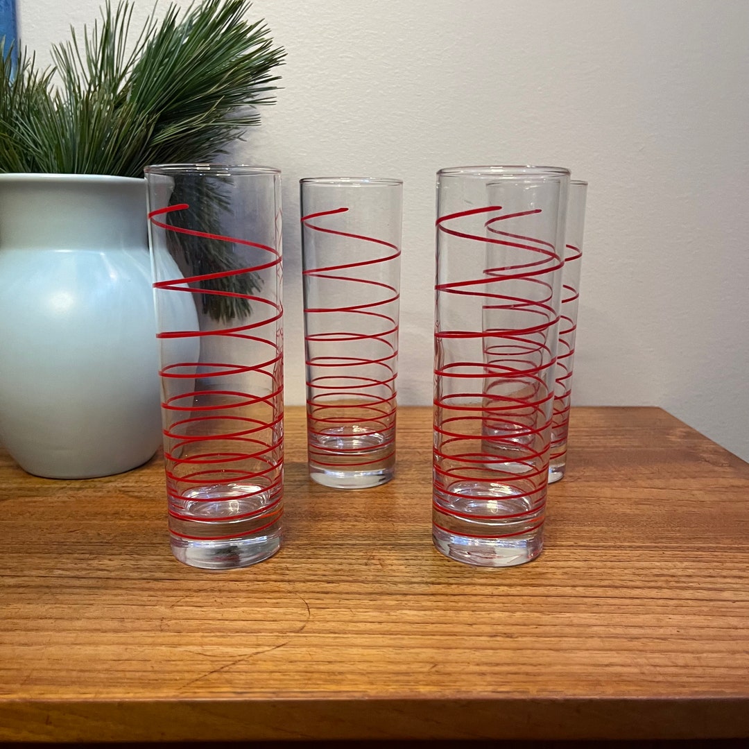 Clear Glass Red Swirl Collins Glasses Set of 4 - Etsy