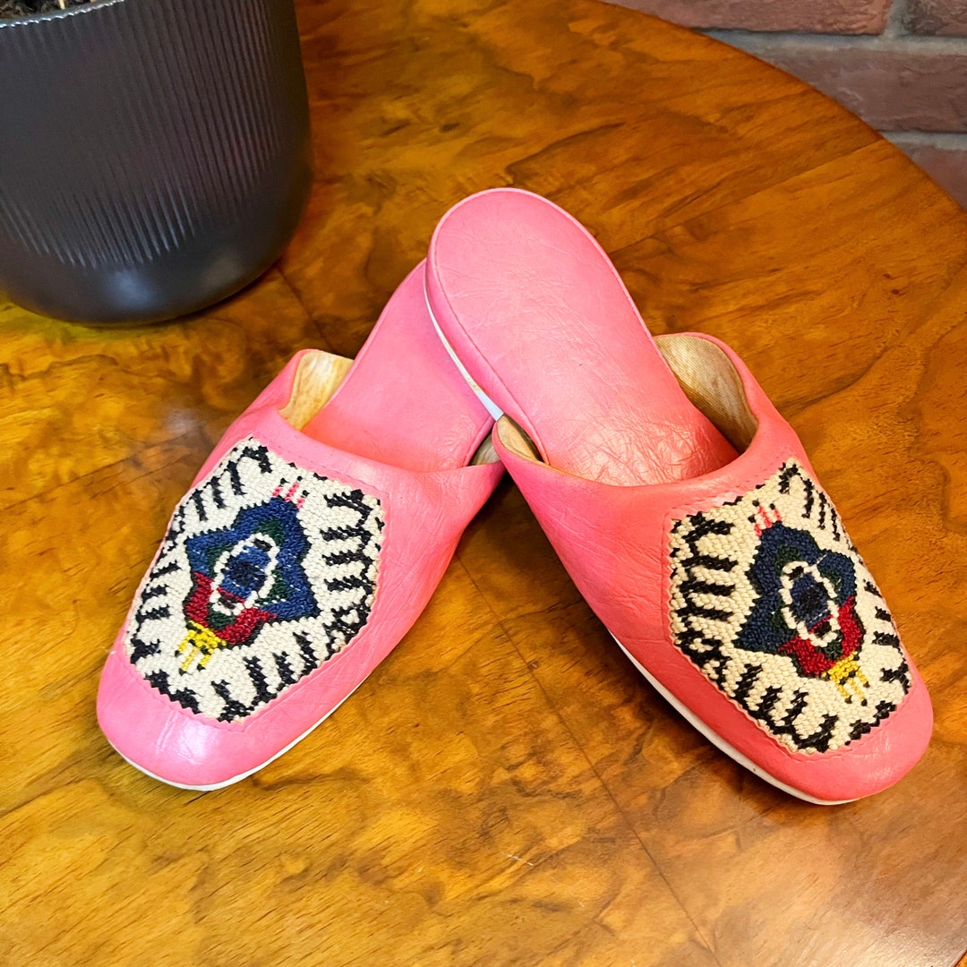 Pink Vinyl Embroidered Slippers Flats Small - Etsy