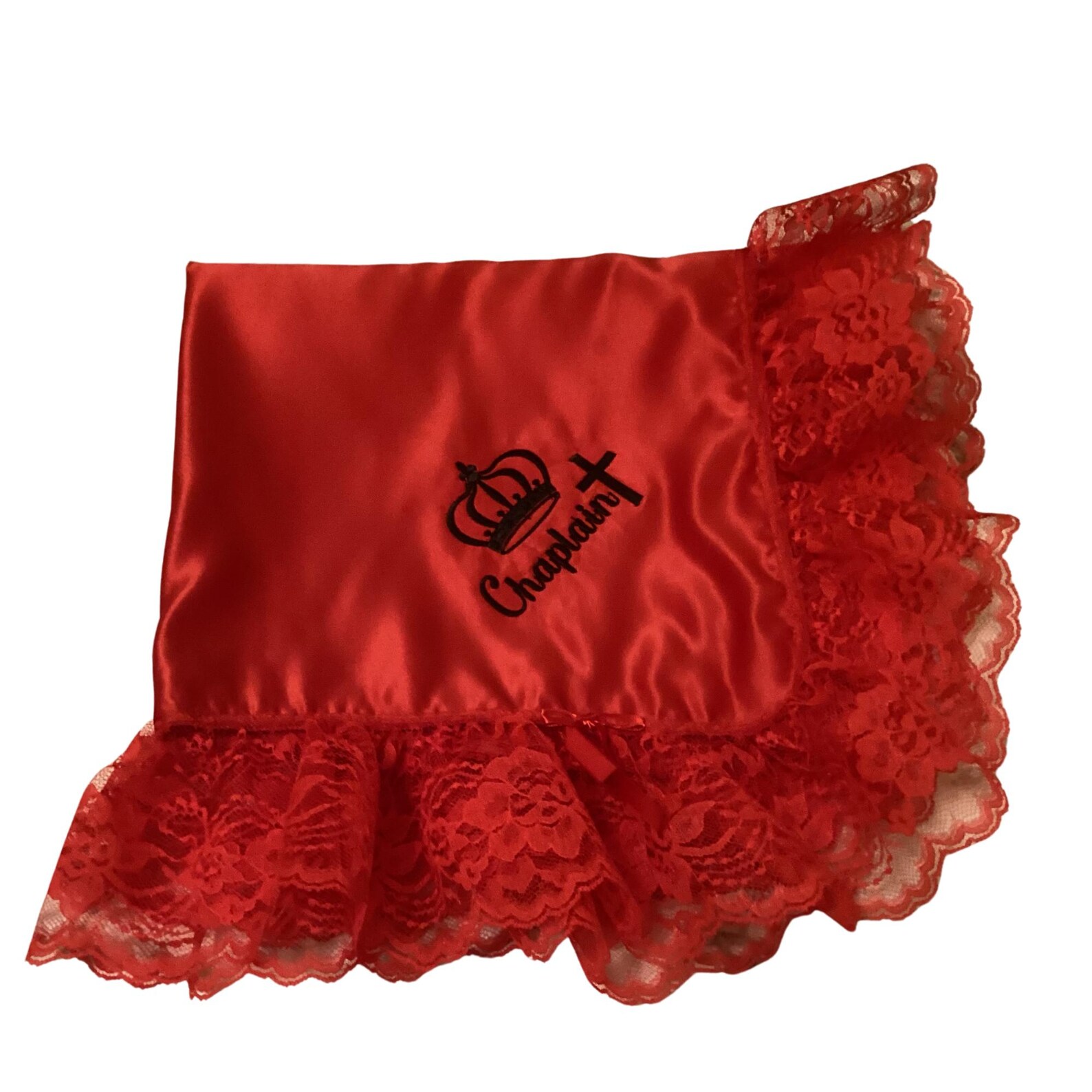 Red Satin Ruffle Lace Lap Scarf - Embroidery Design Chaplain - Clergy ...