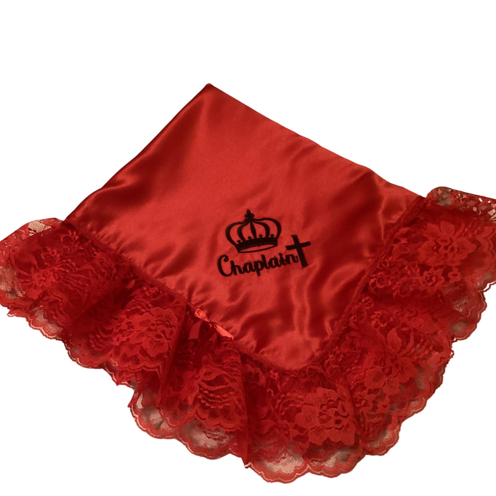 Red Satin Ruffle Lace Lap Scarf - Embroidery Design Chaplain - Clergy ...