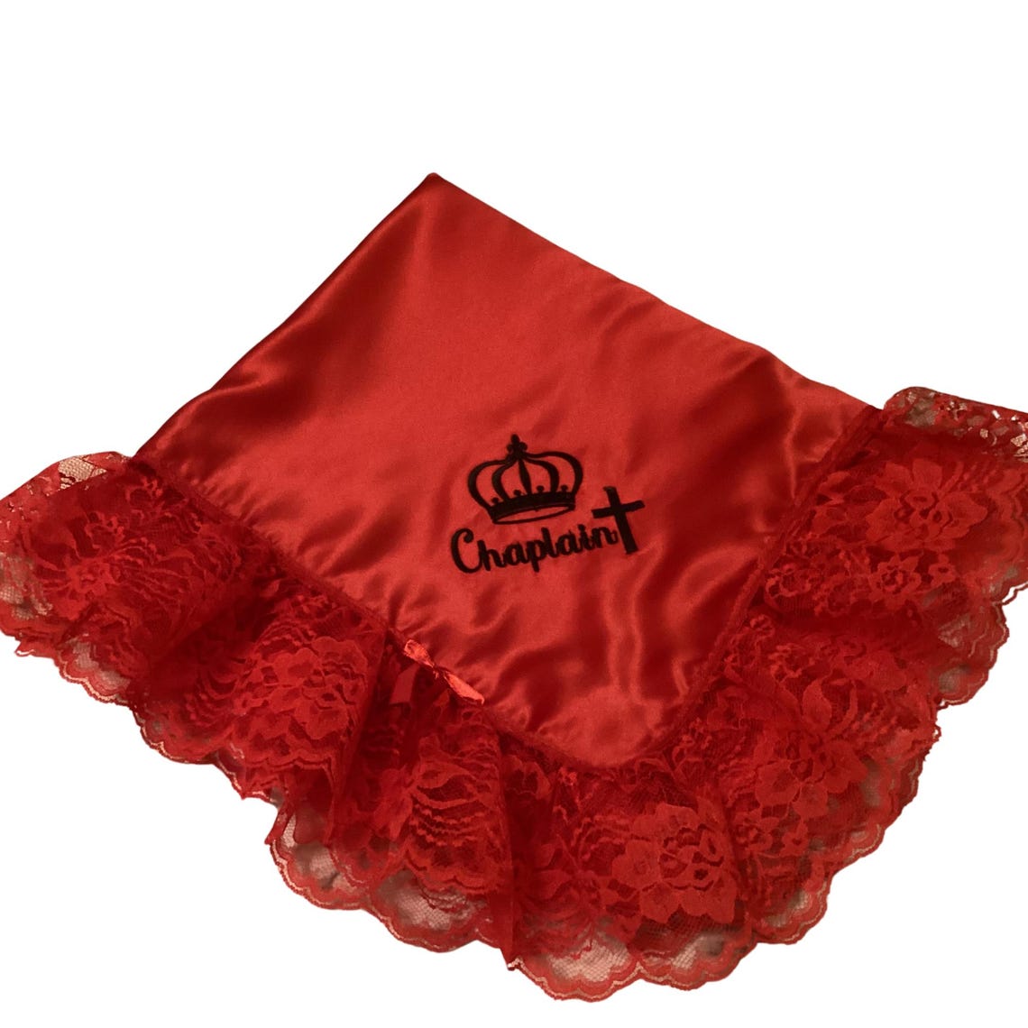 Red Satin Ruffle Lace Lap Scarf - Embroidery Design Chaplain - Clergy ...