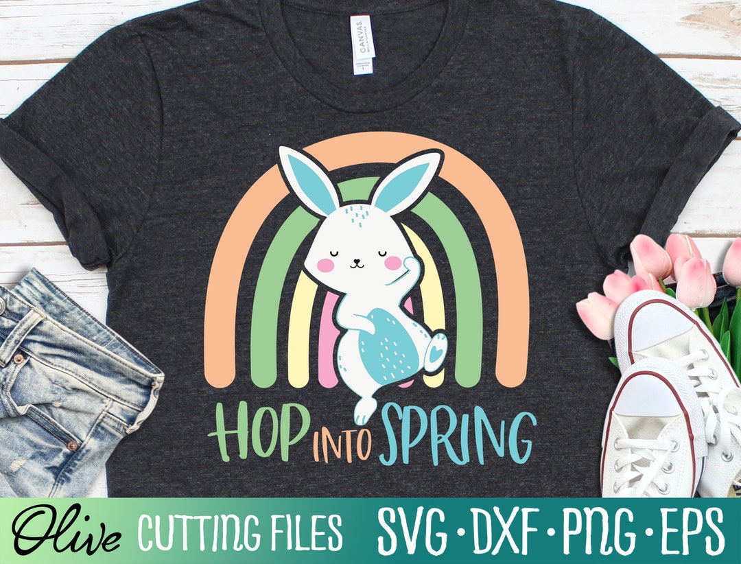Hop Into Spring Svg, Spring Svg, Easter Svg, Bunny Svg, Easter Rainbow ...