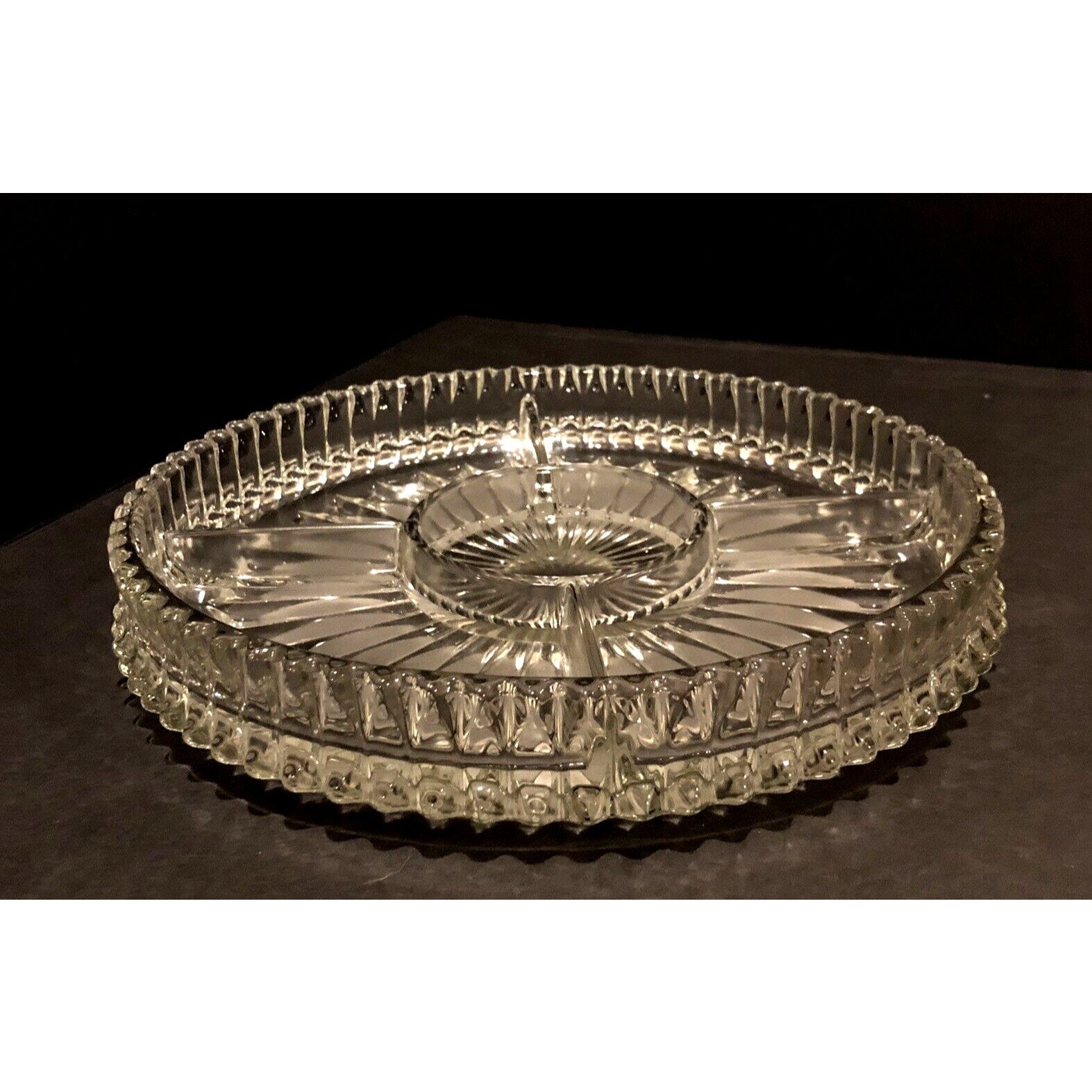 Vintage 1960s French Etched Lead Crystal 5 Compartment Relish Tray ...