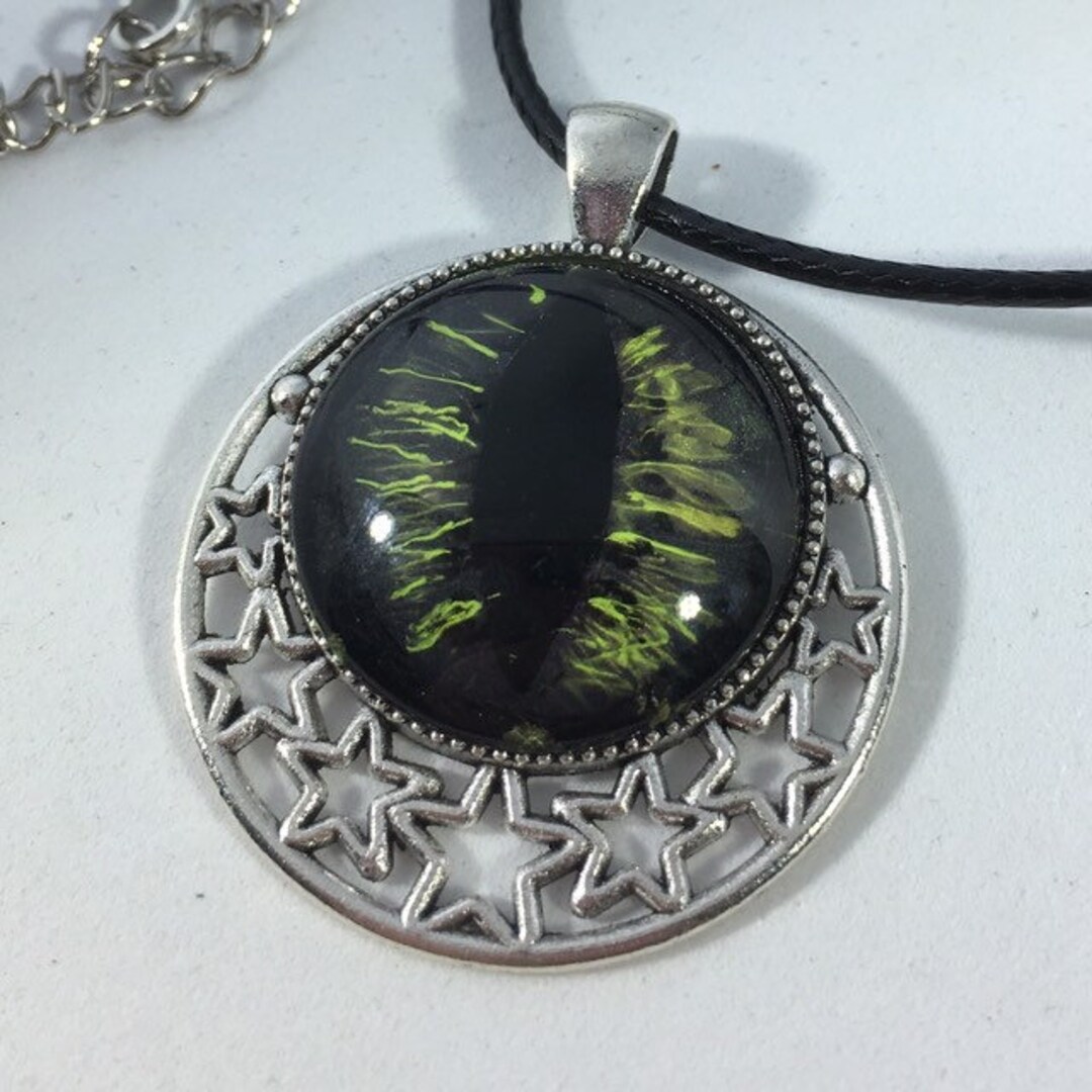 Hand Painted Dragon Eyes, Silver Stars Pendant, Silver Crescent ...