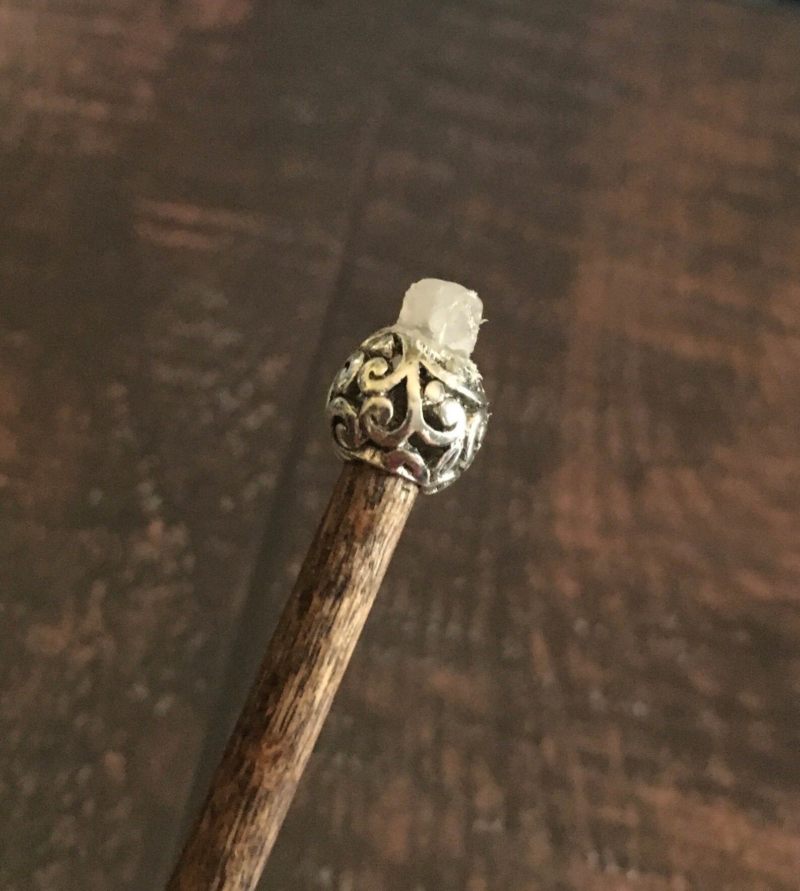 13 Wooden Wand With Crystals and Silver Beaded Tip - Etsy