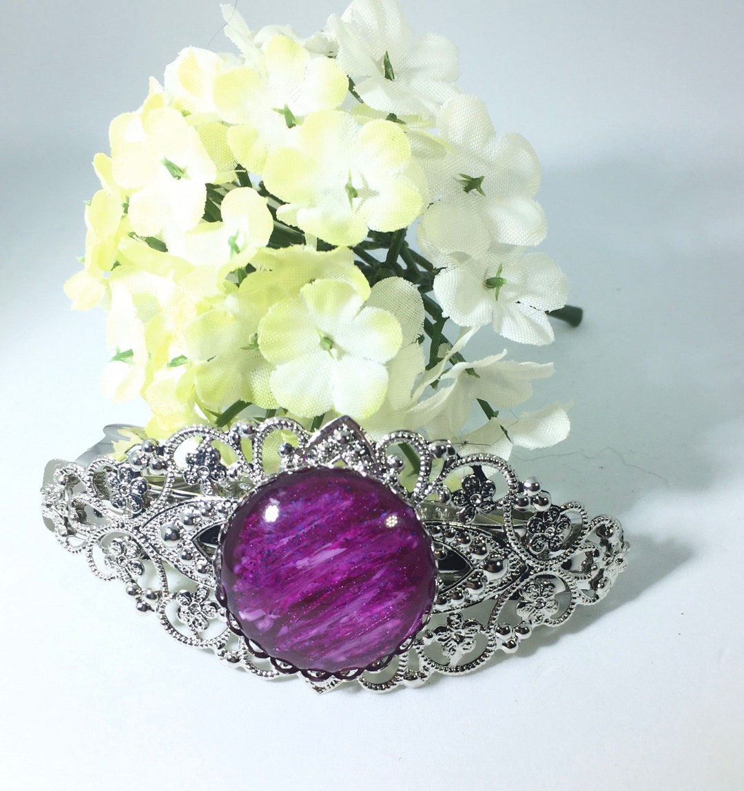 Filigree Barrette, Silver Tone, Hand Painted Celestial Cabochon - Etsy