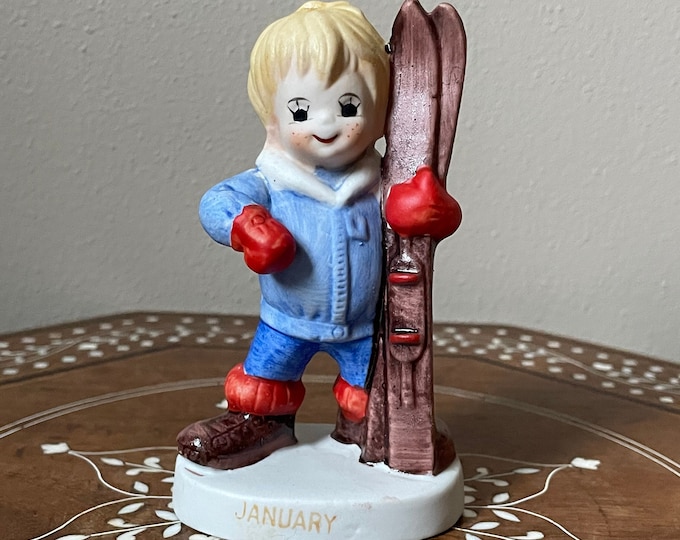 Vintage Lefton January Boy Figurine With Skis 6343 - Etsy