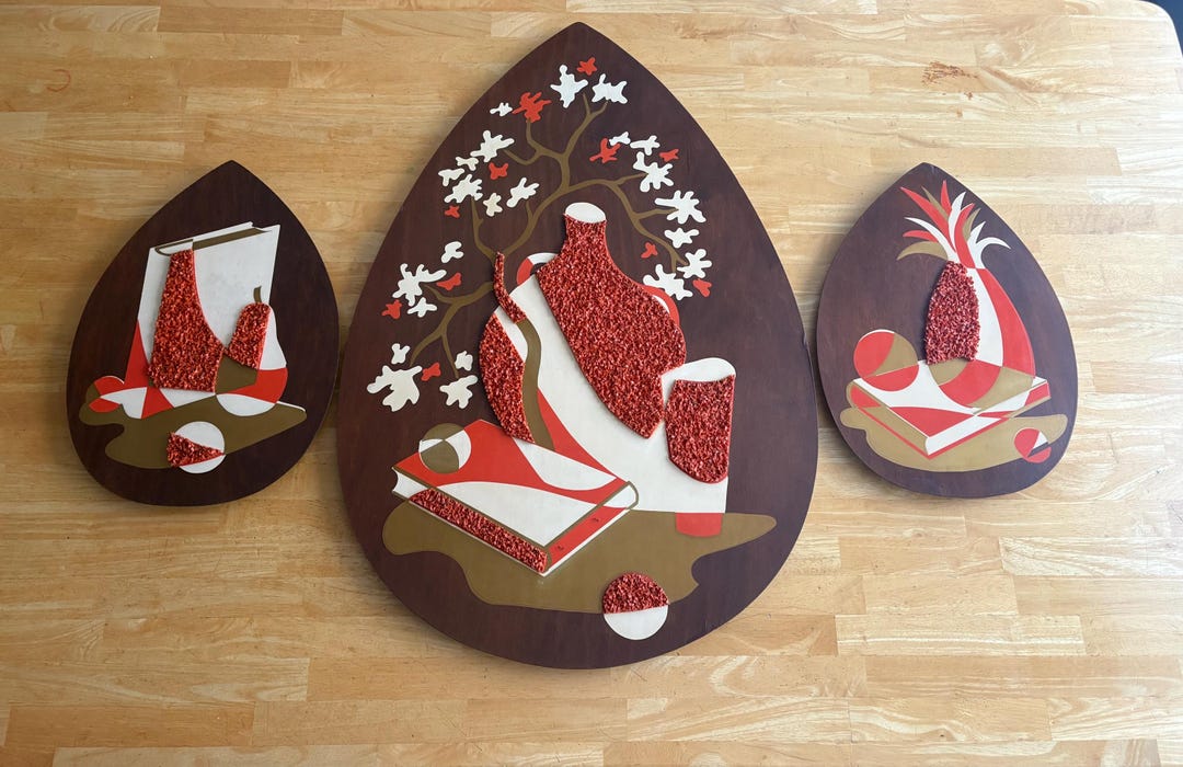 Vintage Mid Century Orange Popcorn Teardrop Wall Plaques - Set of 3 - Etsy