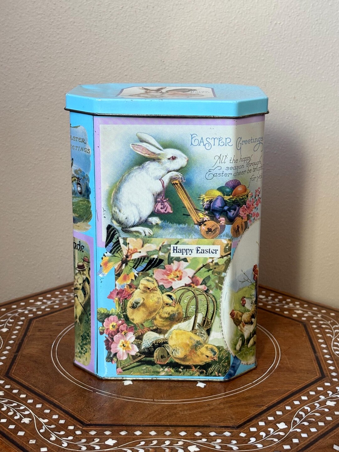 Vintage Metal Easter Tin Bunny Chicks ‘easter Greetings’ ‘happy Easter ...