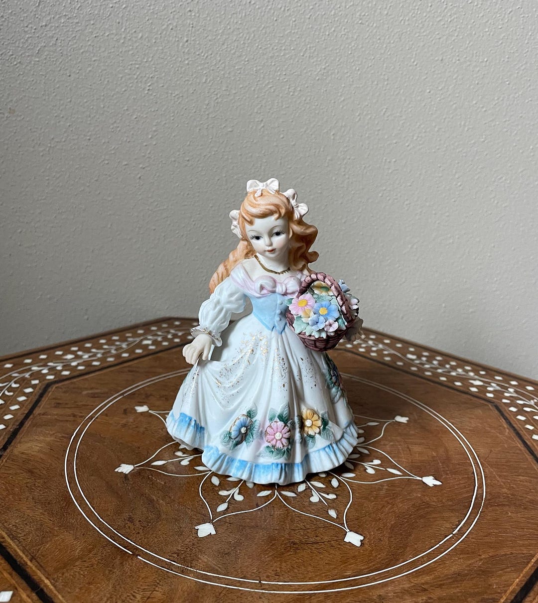 Vintage Lefton Flower Girl With Basket KW125C - Etsy
