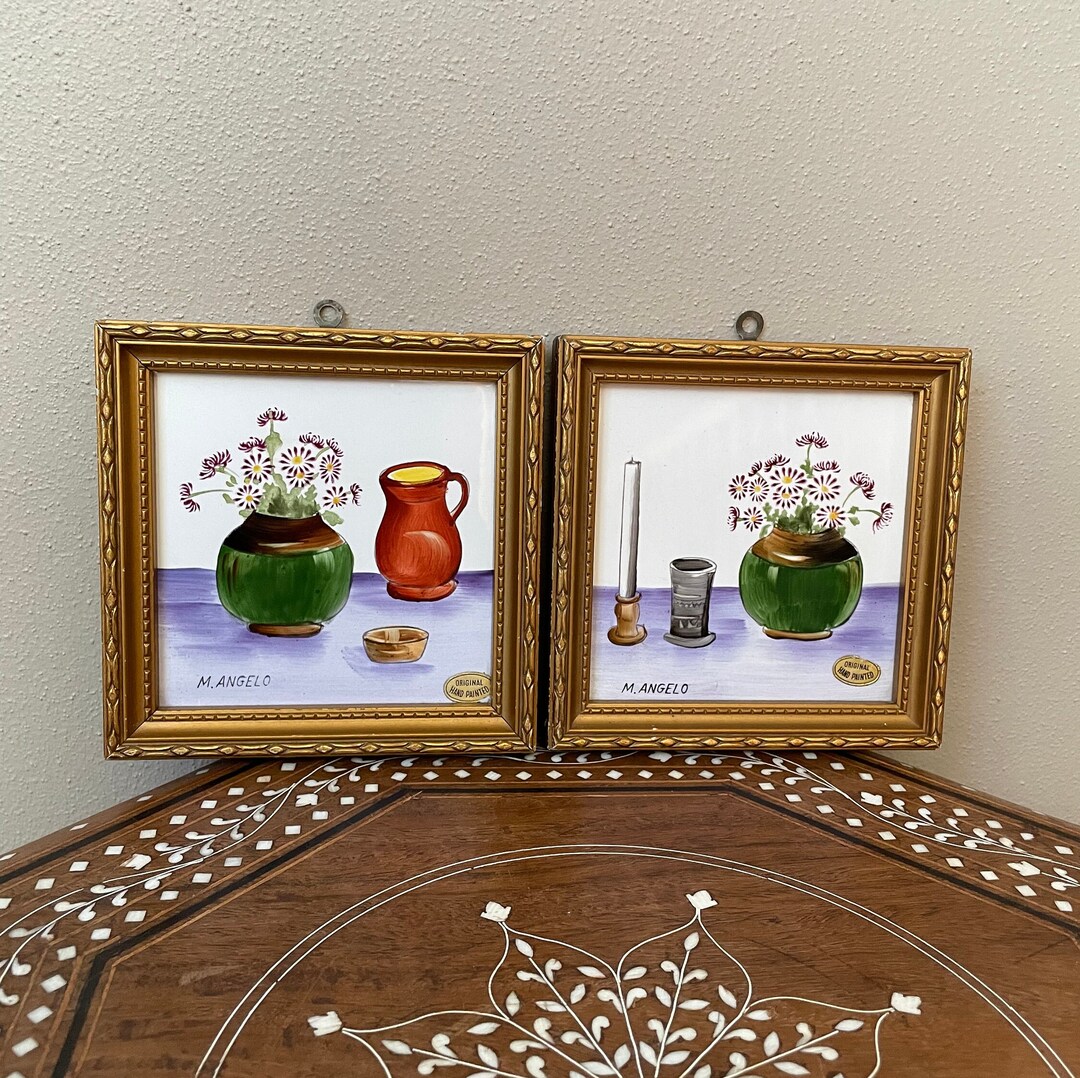 Vintage Japan M. Angelo Hand Painted Framed Tile Set of Two - Etsy