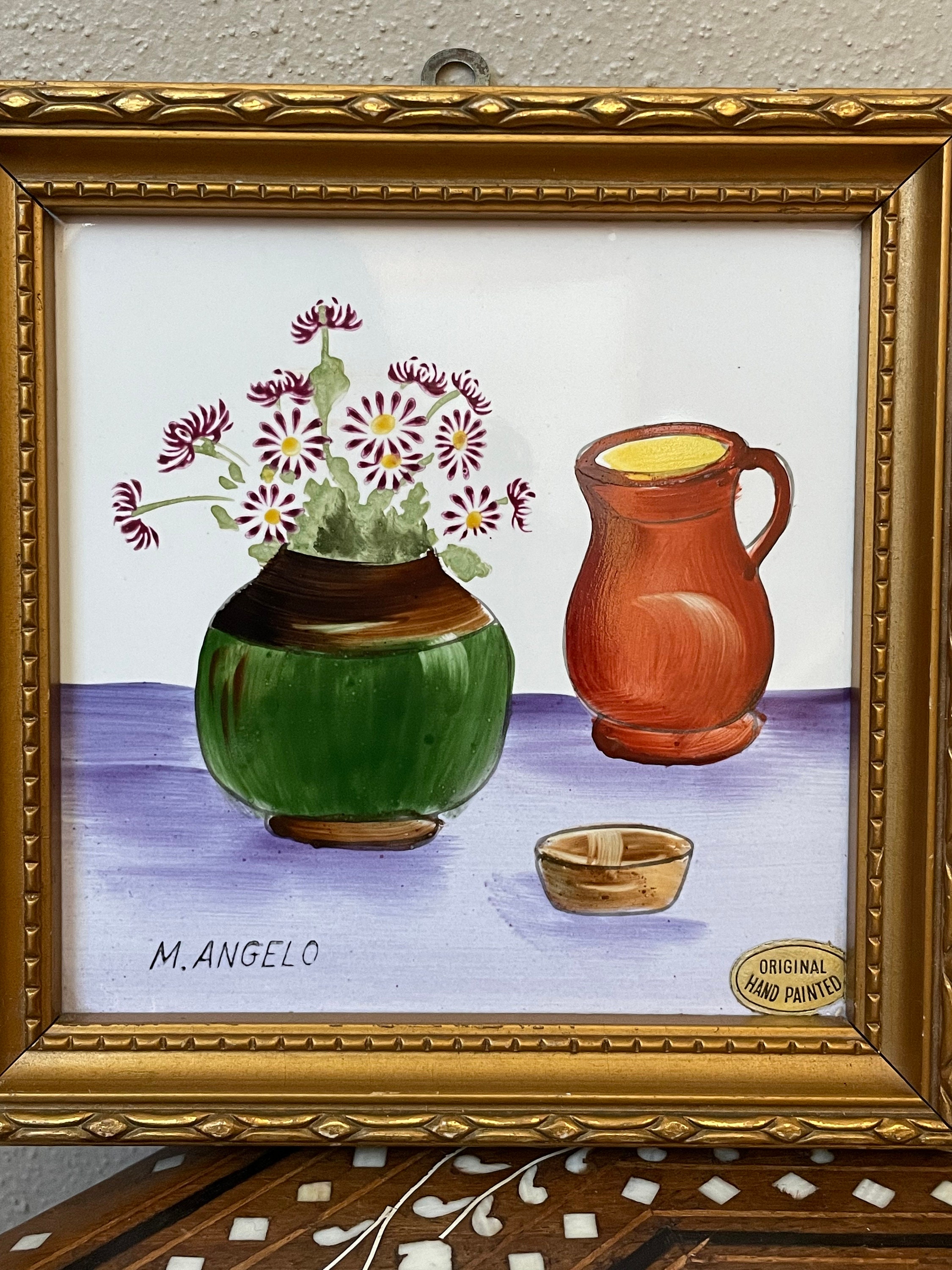 Vintage Japan M. Angelo Hand Painted Framed Tile Set of Two - Etsy