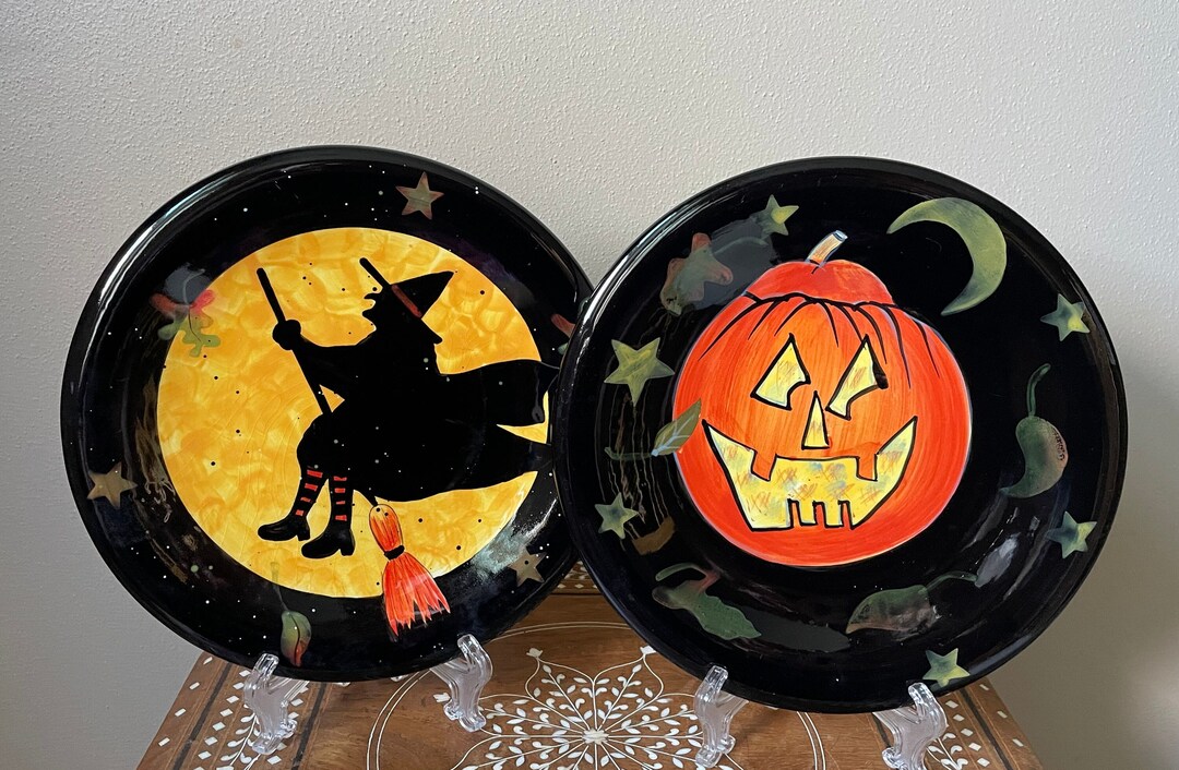 Vintage Susan Winget Halloween Plates Witch Jack-o-lantern Pumpkin - Etsy