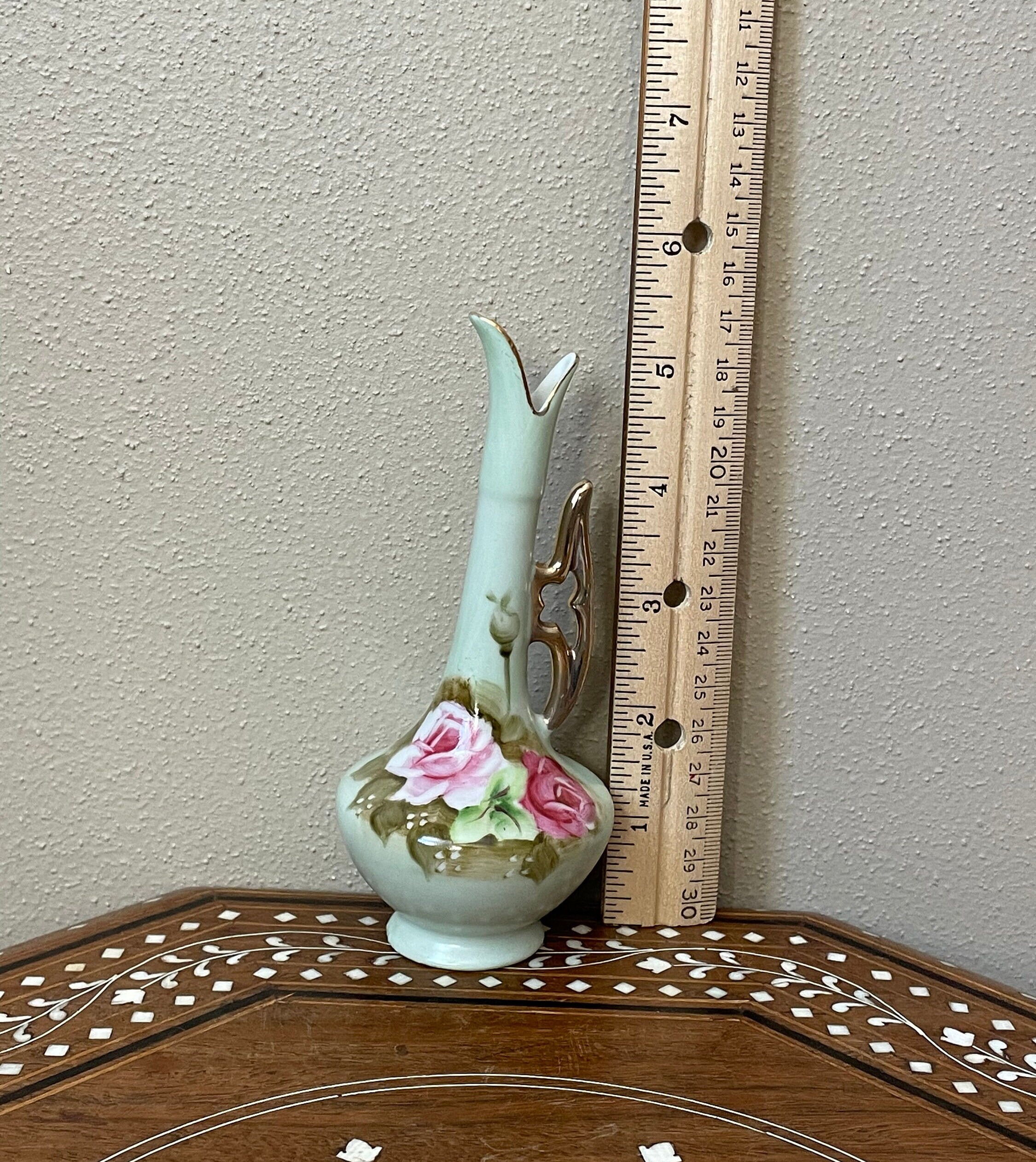 Vintage Lefton Heritage Green Ewer Pitcher Bud Vase Pink Roses - Etsy