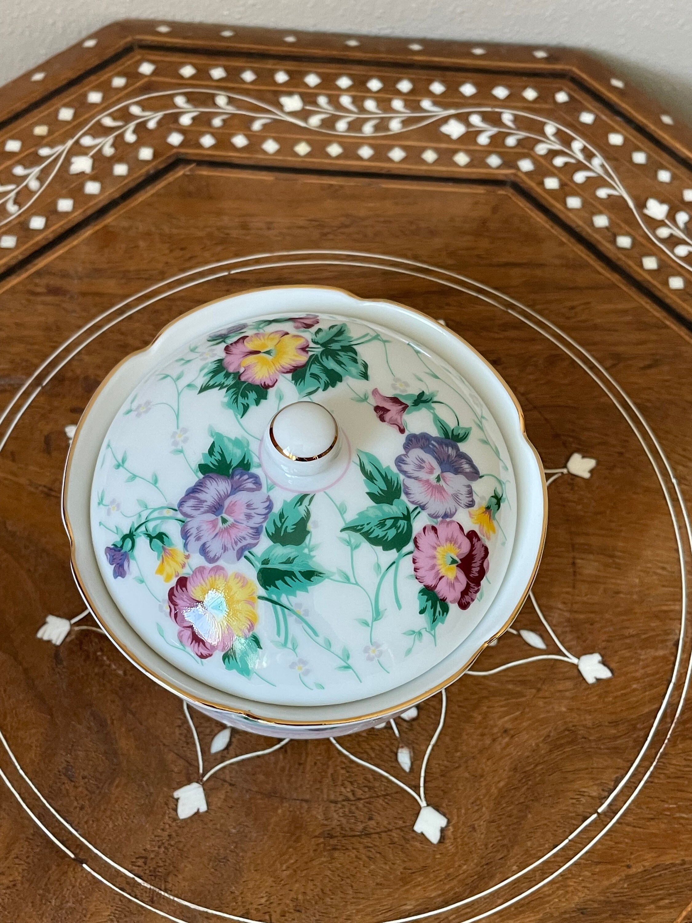 Vintage Otagiri Round Floral Trinket Box With Lid pansy - Etsy