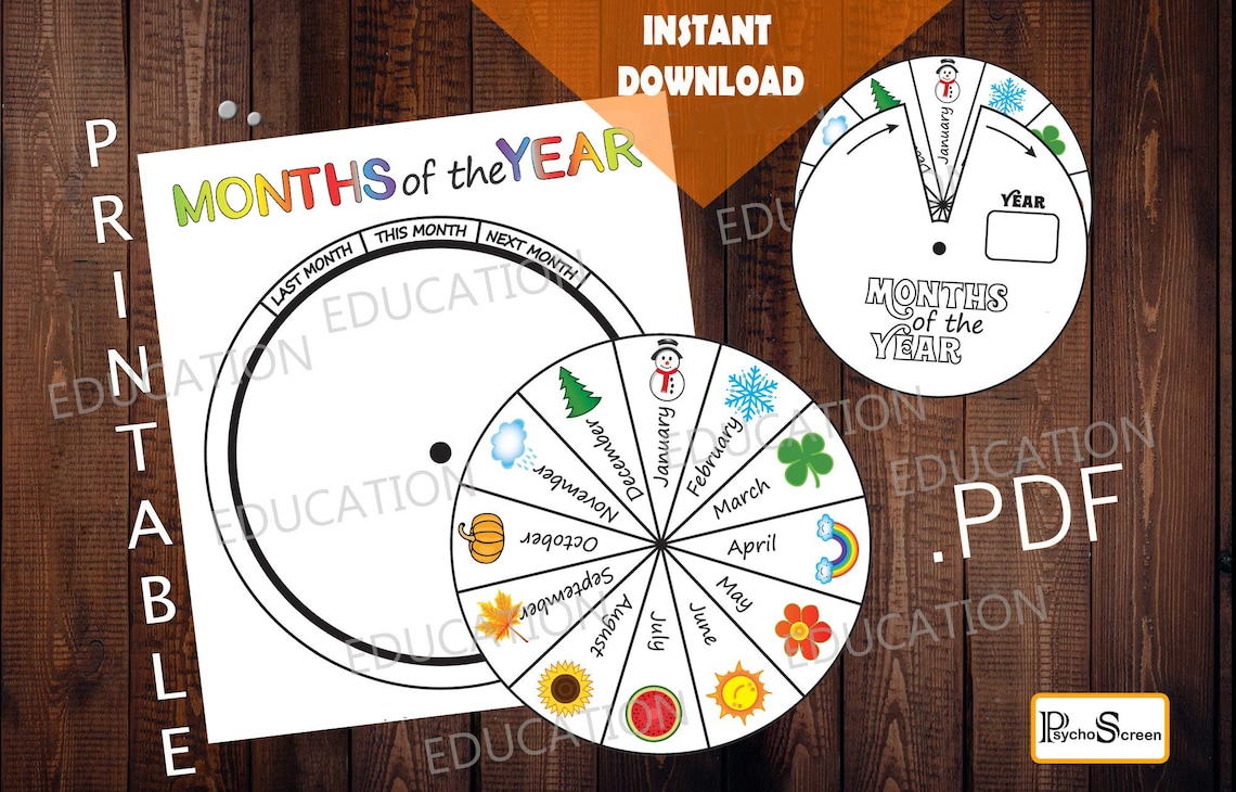 MONTHS of the Year Preschool Activity Printable Wheel - Etsy