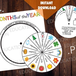 MONTHS of the Year Preschool Activity Printable Wheel, Circle, Spinner ...