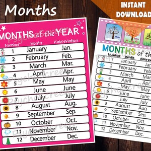 PINK Months of the Year poster and worksheet Perpetual kids | Etsy