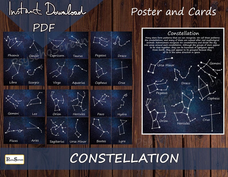 CONSTELLATIONS Flashcards PDF With the Posters, Cards, and Worksheets - Etsy