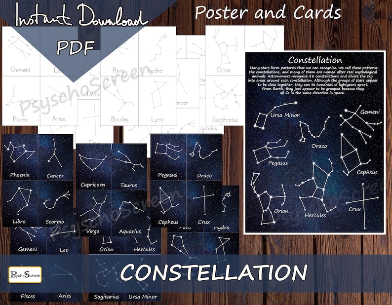 CONSTELLATIONS Flashcards PDF With the Posters, Cards, and Worksheets ...