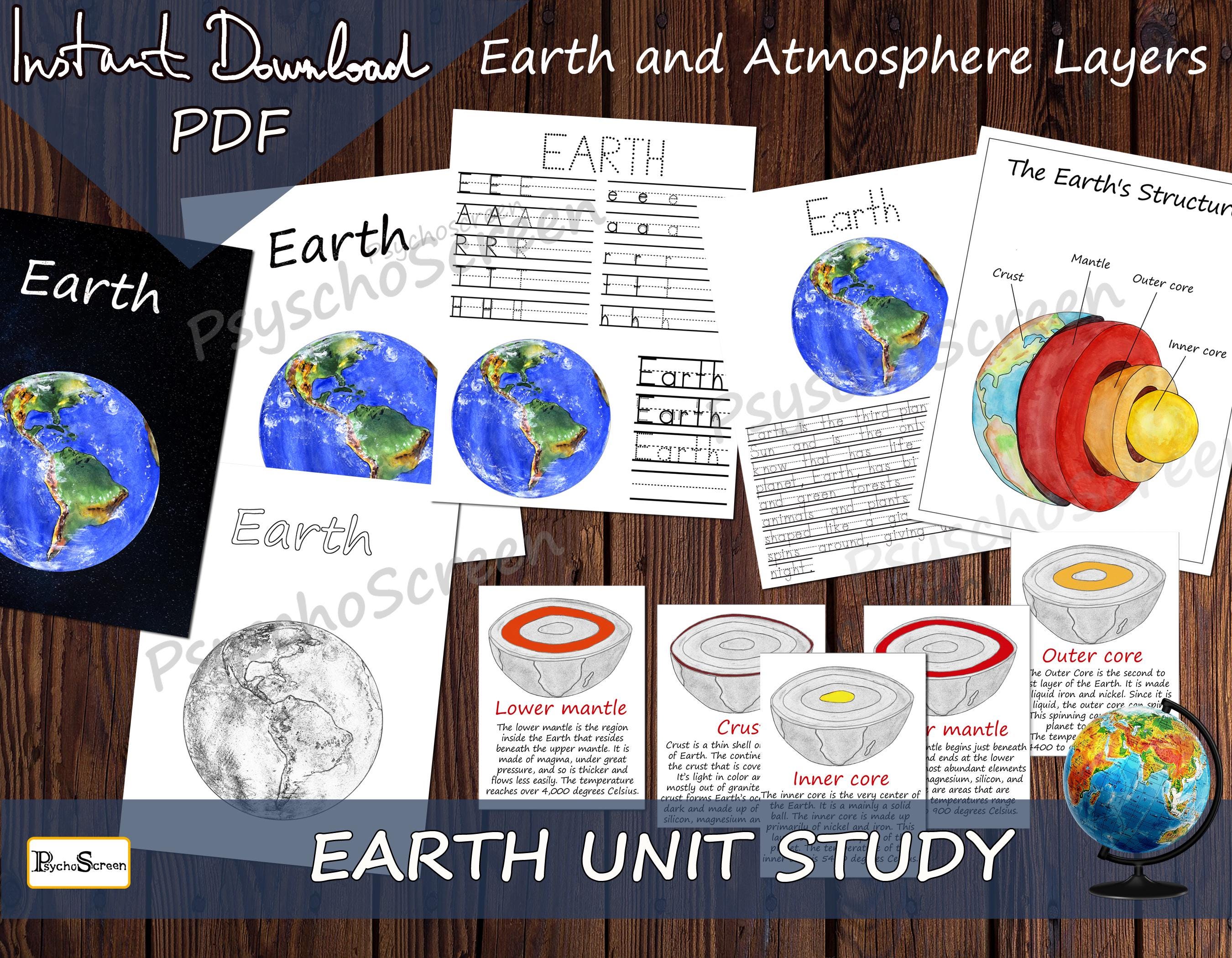 Montessori Earth Worksheets for Kids: Watercolor Posters, Structure ...