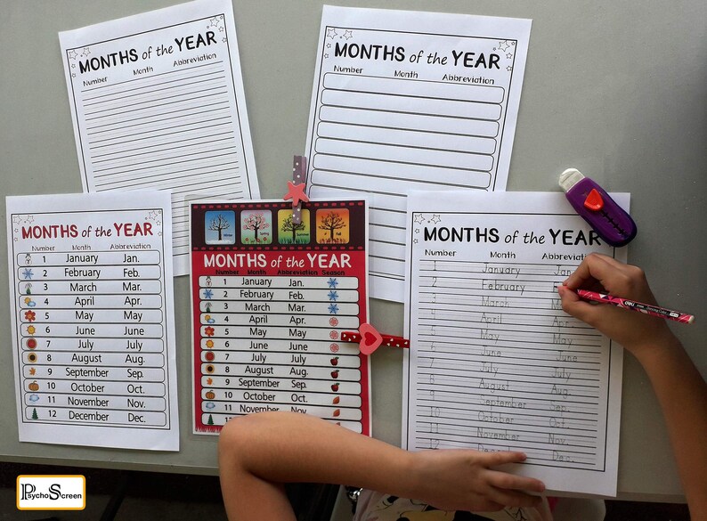 PINK Months of the Year Poster and Worksheet Perpetual Kids | Etsy