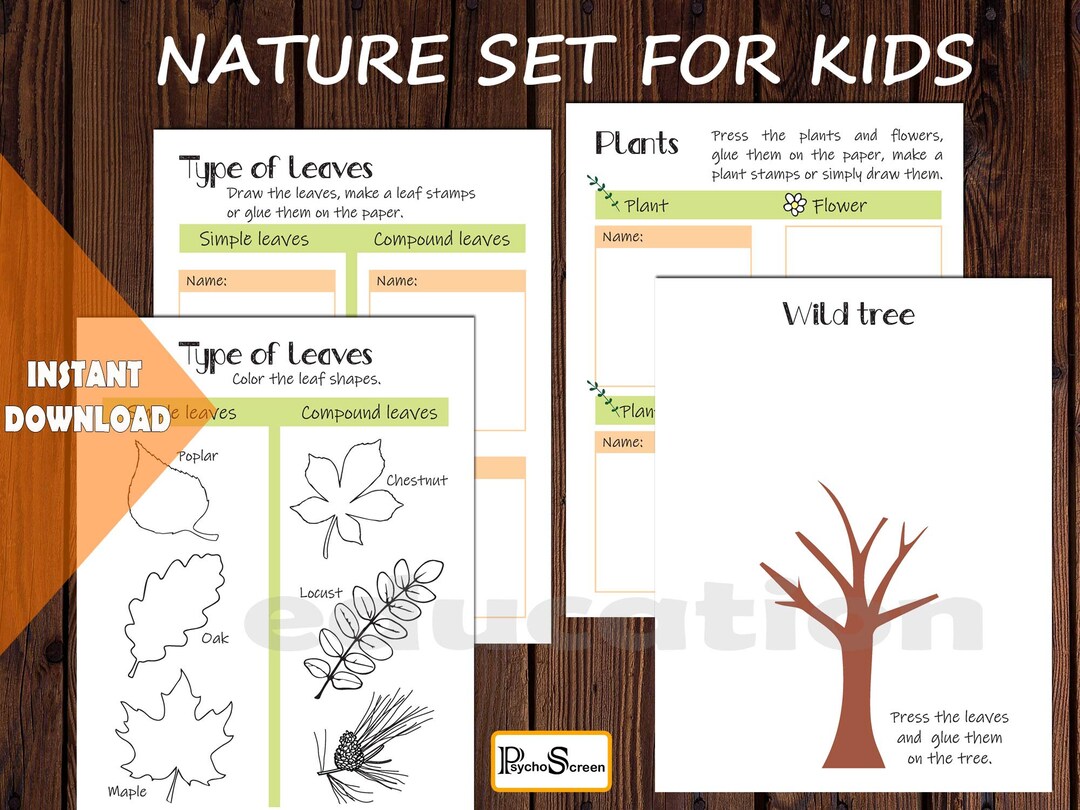Nature Set Worksheets for Trees, Leaves, Flowers, Plant Lovers Gift ...