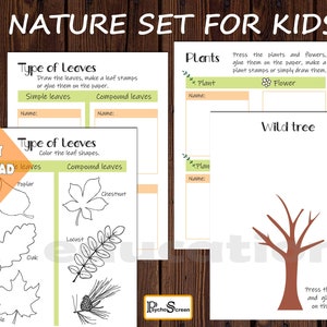 Nature Set Worksheets for Trees, Leaves, Flowers, Plant Lovers Gift ...