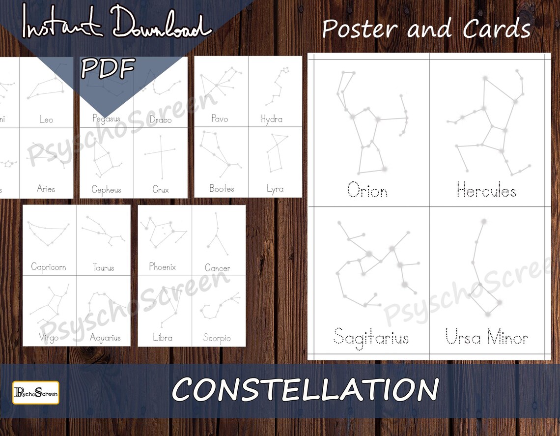 CONSTELLATIONS Flashcards PDF With the Posters, Cards, and Worksheets ...