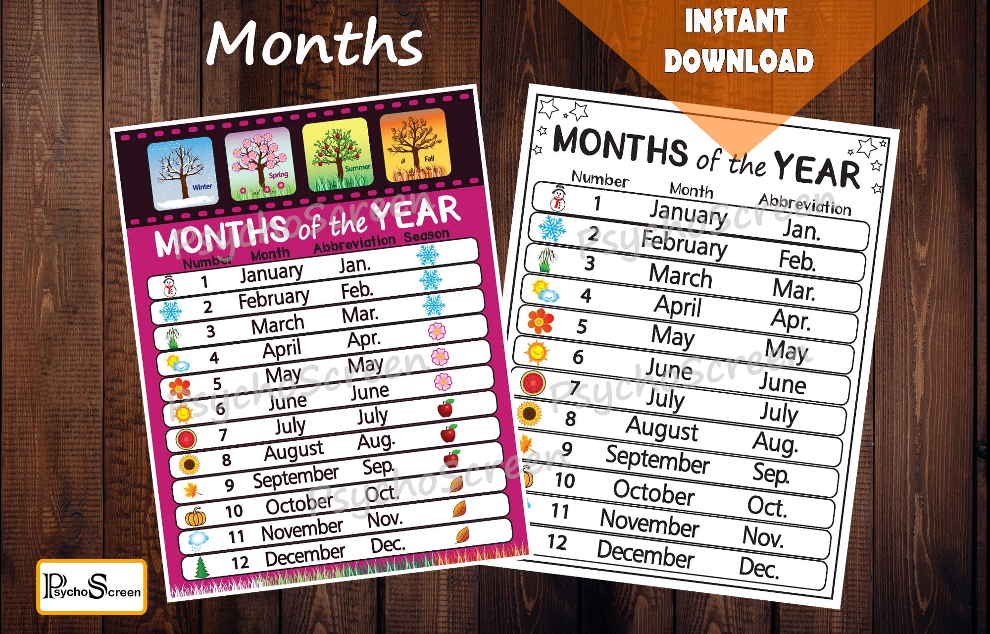 PINK Months of the Year poster and worksheet Perpetual kids | Etsy