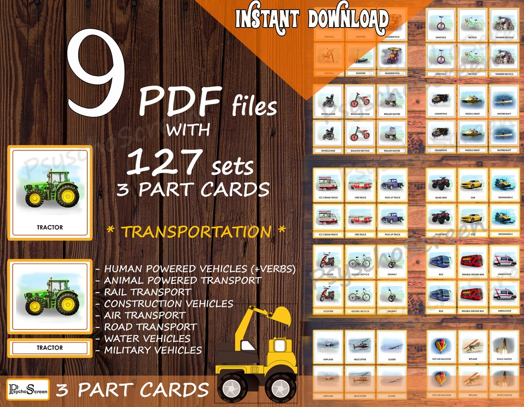 VEHICLE BUNDLE - 9 PDF Files, Matching Cards for Construction, Military ...