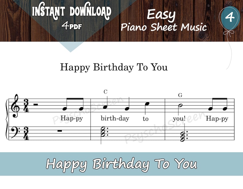 Happy Birthday Easy Piano Sheet Music: Kids Song (PDF & MP3 Digital ...