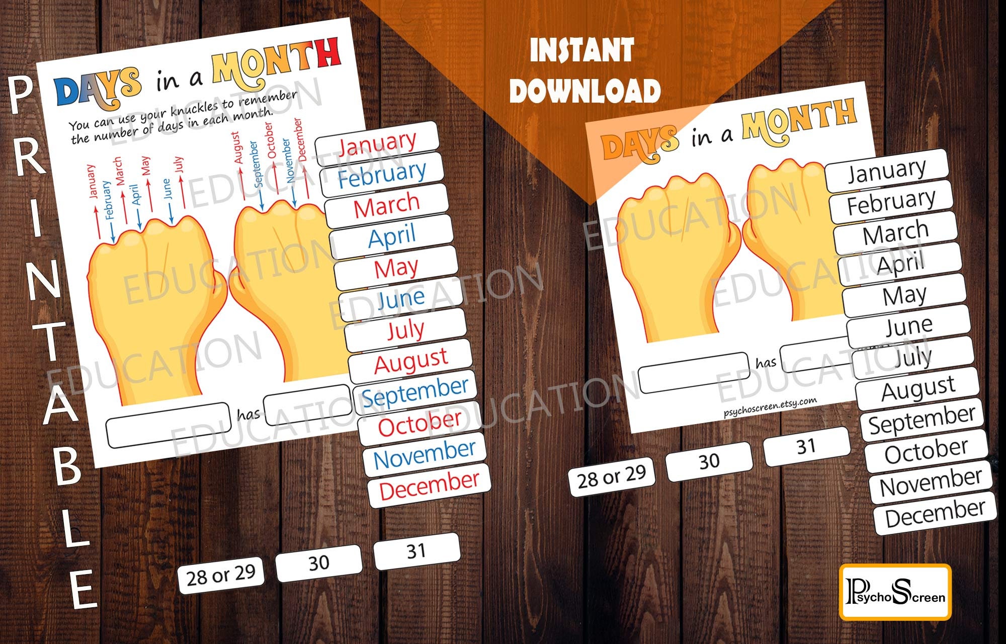 Knuckles as Calendar DAYS of the MONTH Preschool and | Etsy