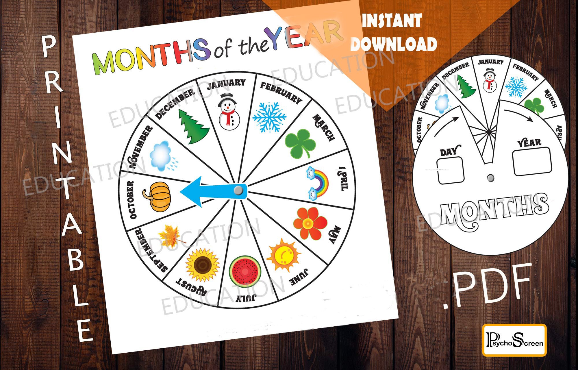 Months of the Year Wheel With Arrow Classroom Calendar | Etsy